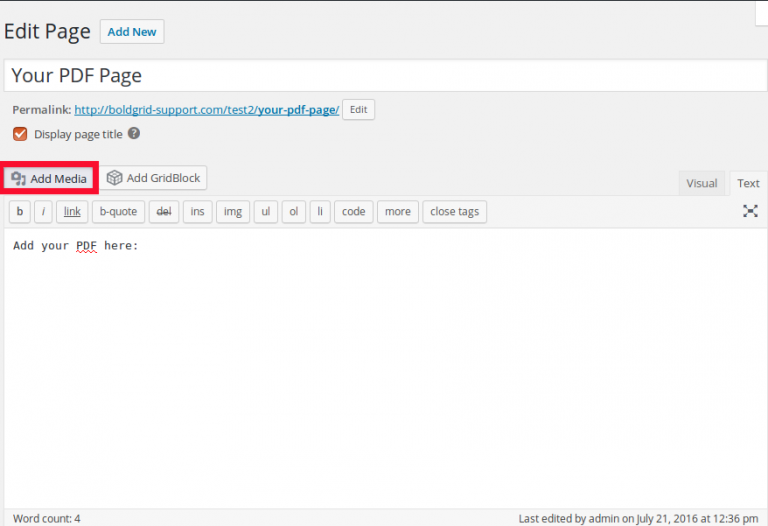 How to Add a PDF to a Page | BoldGrid