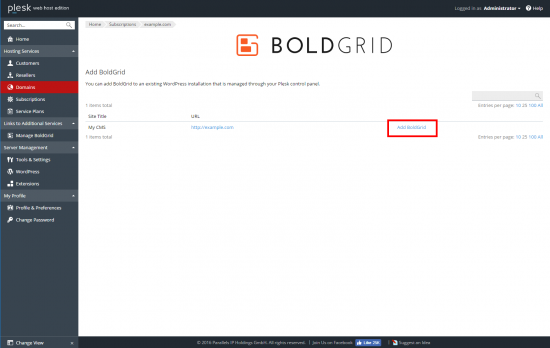 How to add BoldGrid in Plesk 12.5 Web Host | BoldGrid