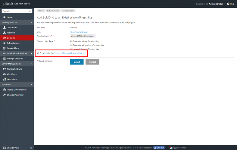 How to add BoldGrid in Plesk 12.5 Web Host | BoldGrid