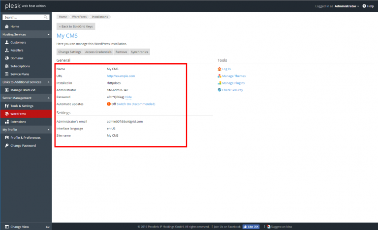 How to View WordPress Info in Plesk 12.5 Web Host | BoldGrid
