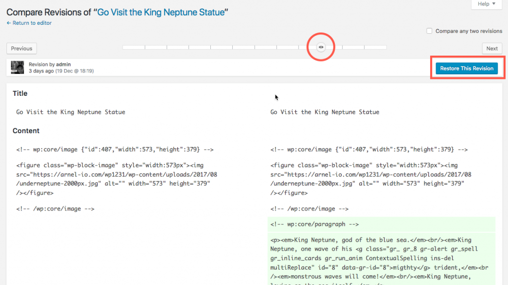 Use the WordPress Revisions Option in the Gutenberg Editor