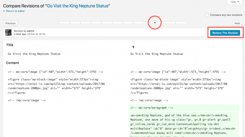 Use the WordPress Revisions Option in the Gutenberg Editor