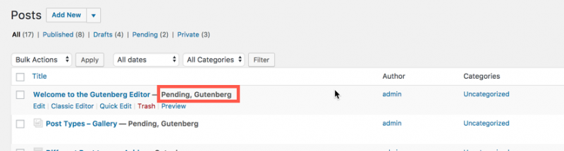 How to set the Pending Review option in the Gutenberg Editor