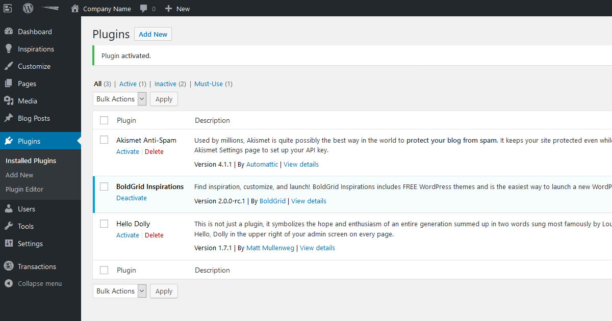 Installing the BoldGrid Inspirations Plugin | BoldGrid