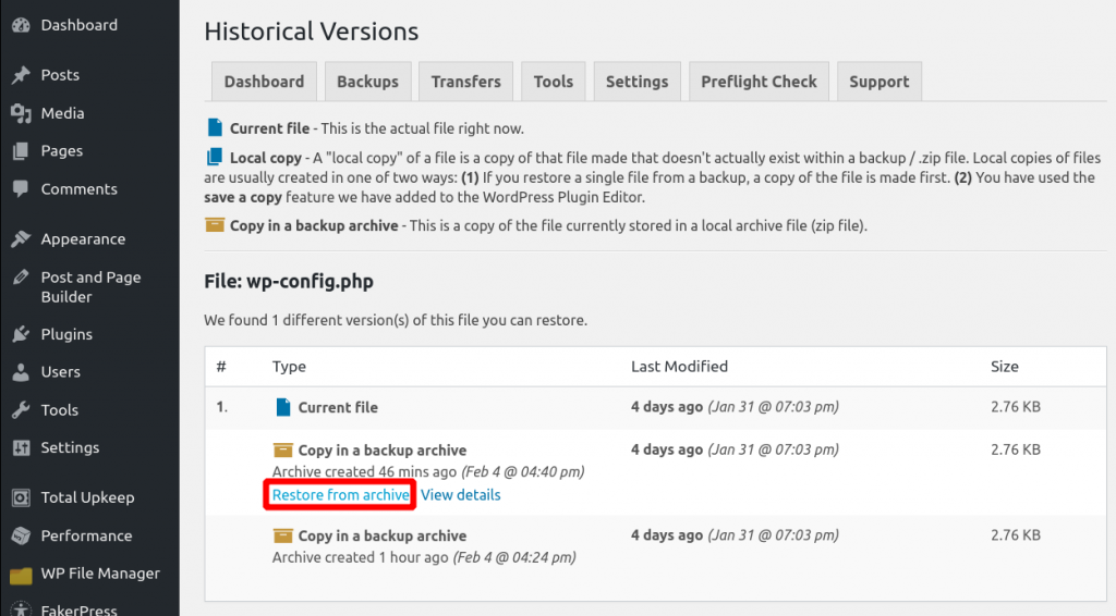 Restoring Historical Versions of Backed-Up Files | BoldGrid